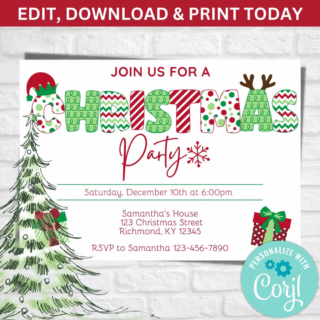 Christmas Invitation Printable, Christmas Gnomes Invitation, Holiday ...