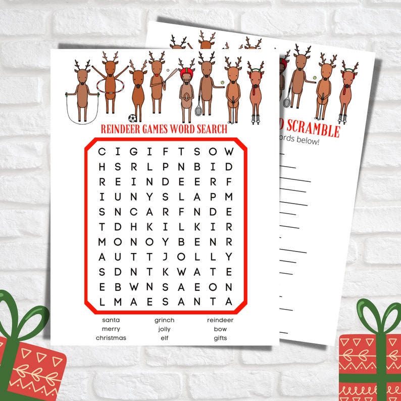 INSTANT DOWNLOAD Printable Christmas Reindeer Games Word Scramble and ...