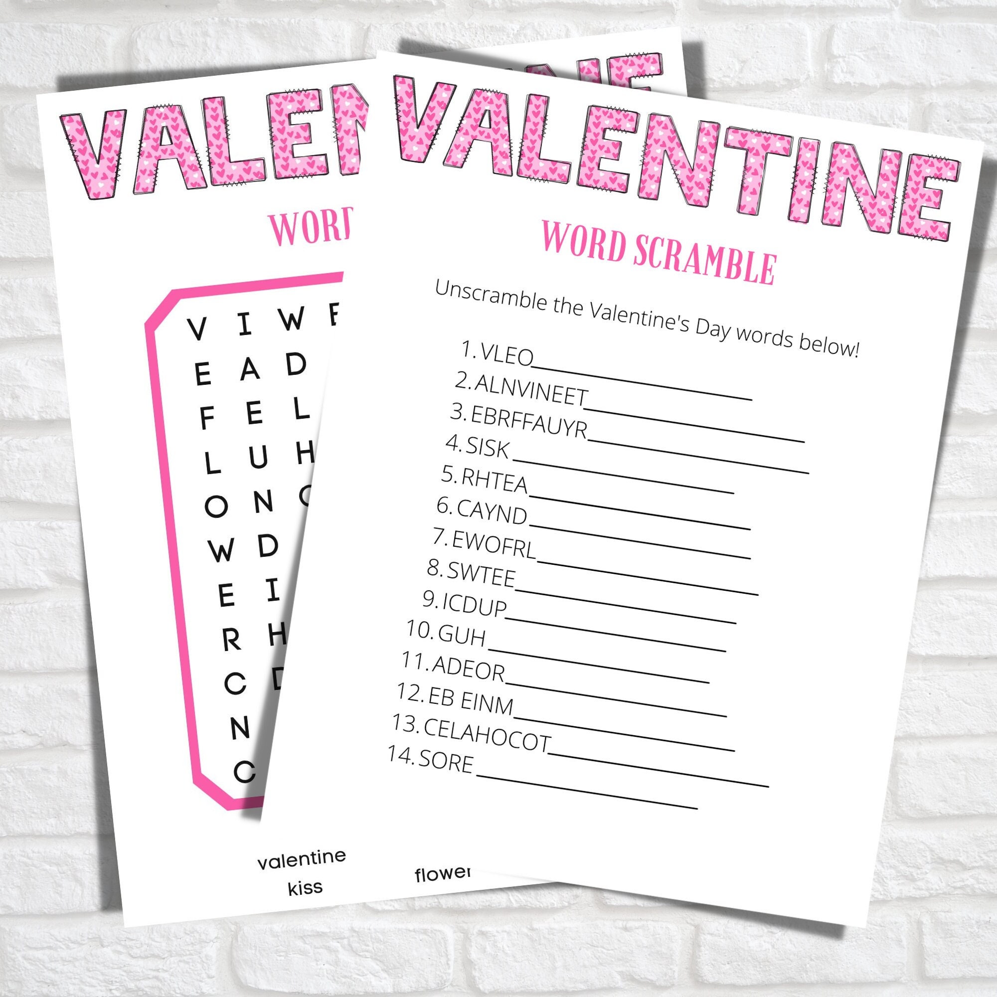 INSTANT DOWNLOAD Printable Valentine's Day Word Scramble and Word ...