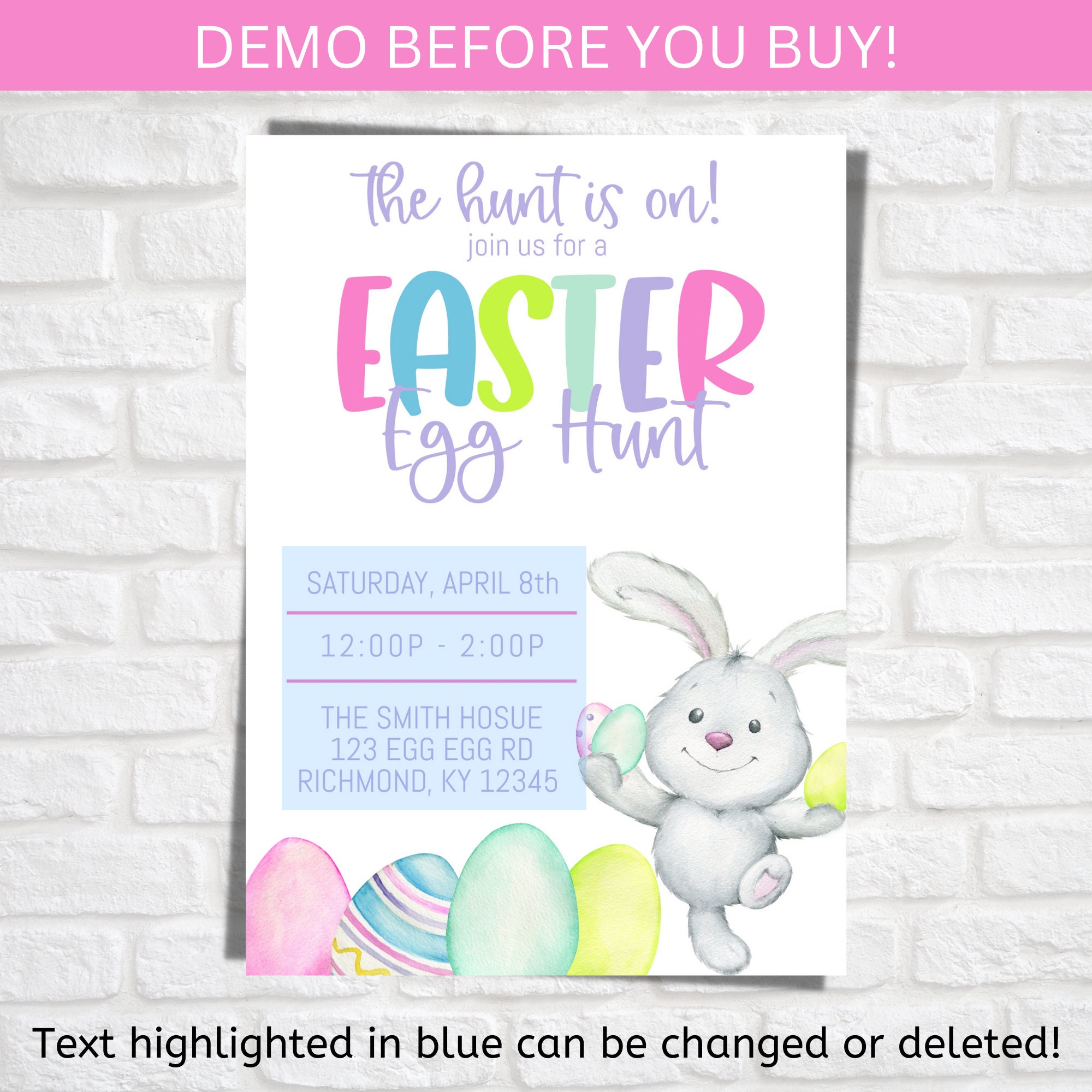 Easter Egg Hunt Invitation, Editable Easter Invitation, Fully Editable ...