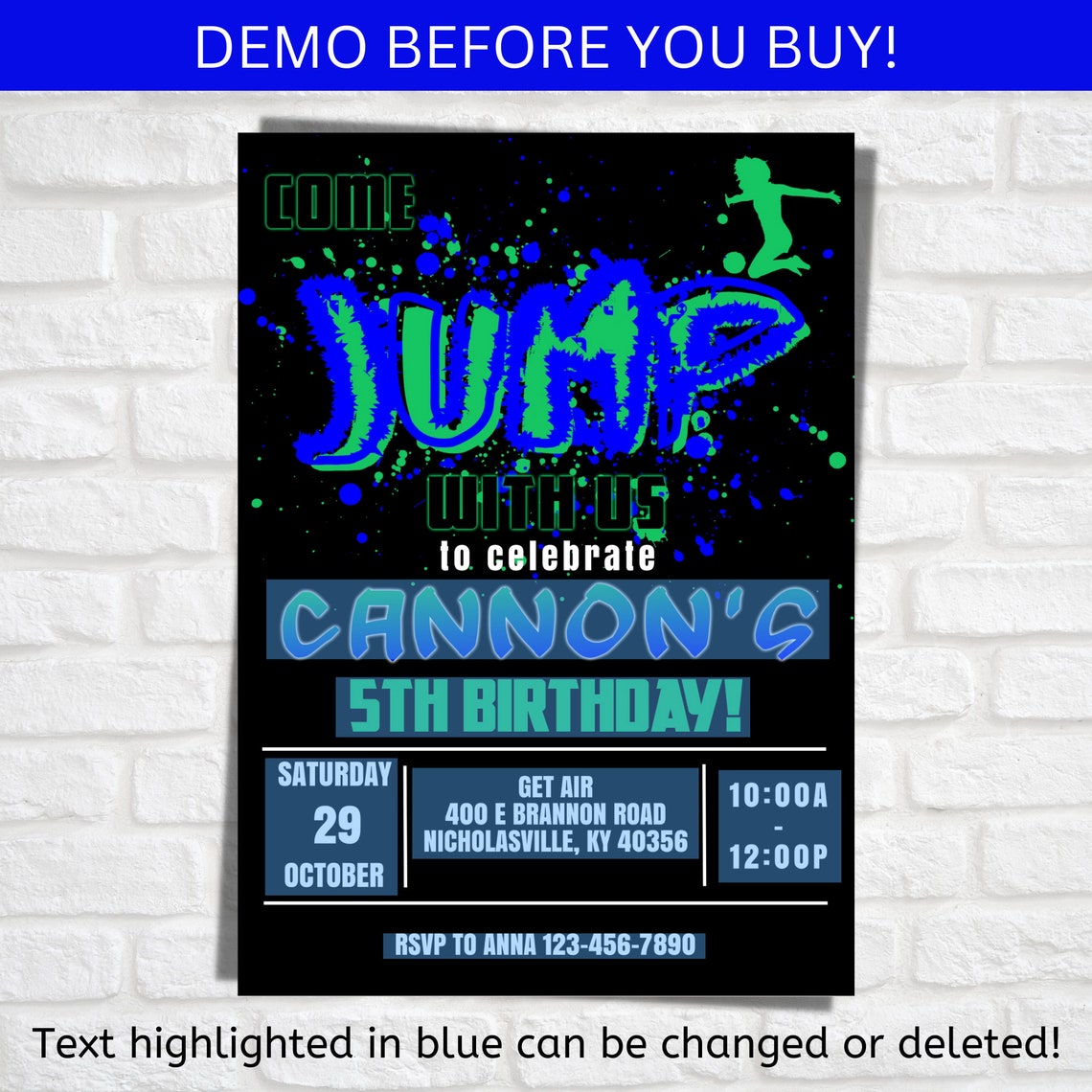 Trampoline Park Birthday Party Invitation, Trampoline Park Invite ...