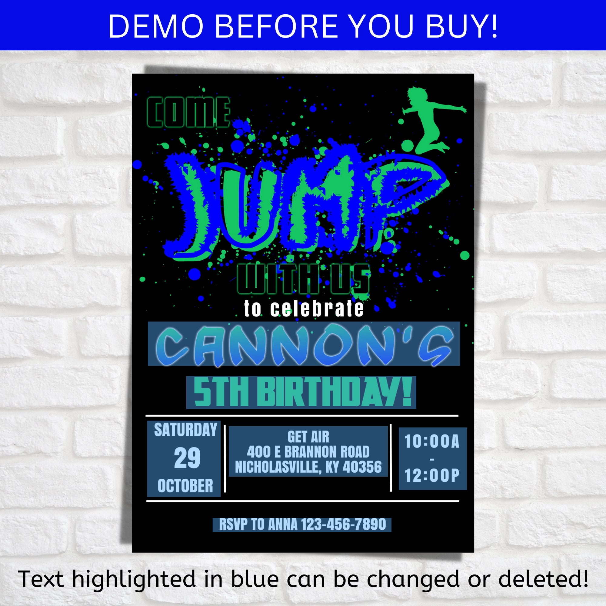 Trampoline Park Birthday Party Invitation, Trampoline Park Invite ...