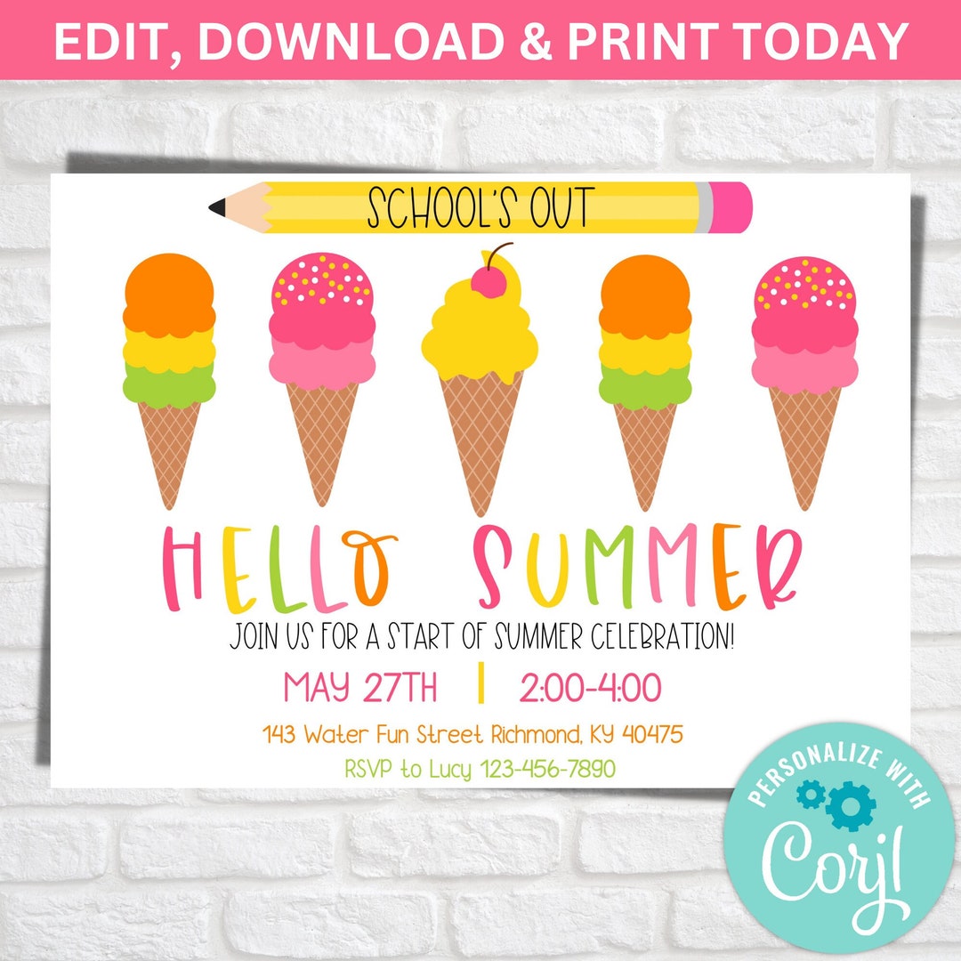 Summer Party Invitation Template, Editable Summer Celebration ...