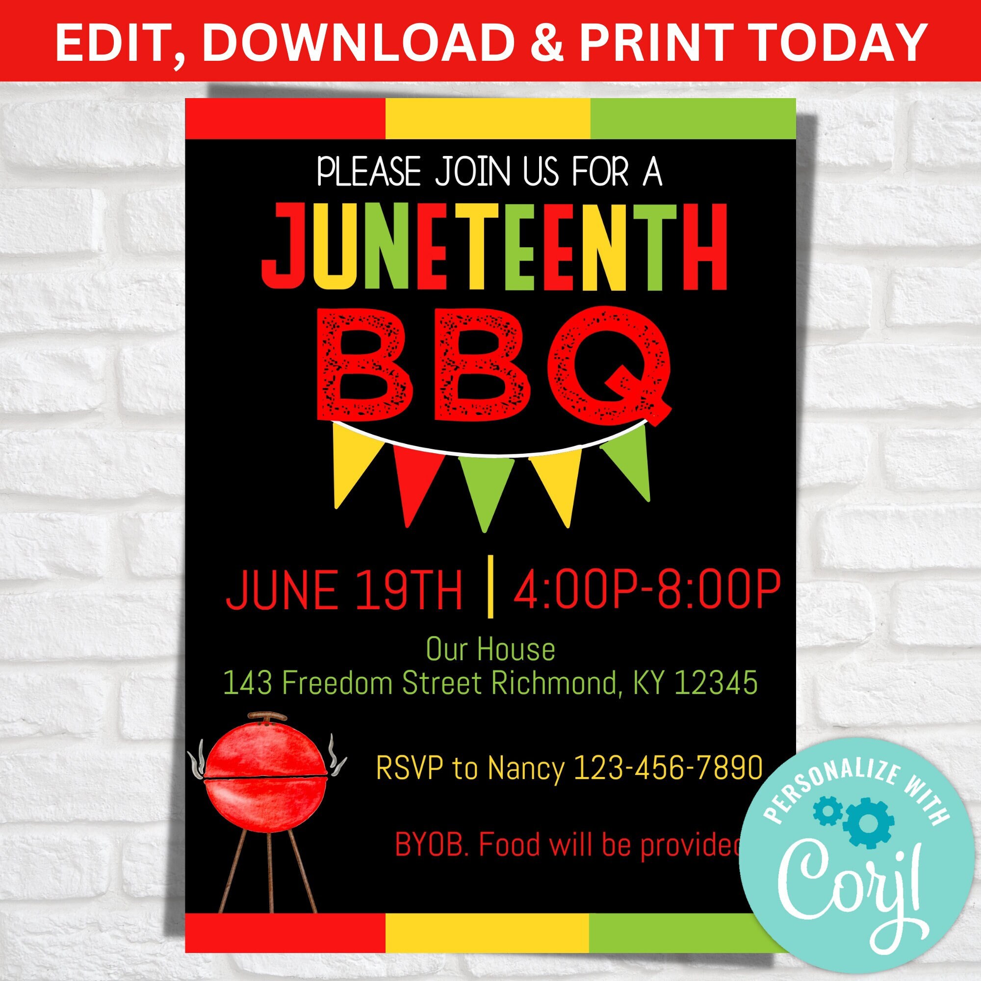 Juneteenth Party Invite, Personalized Juneteenth Invitations, Printable ...