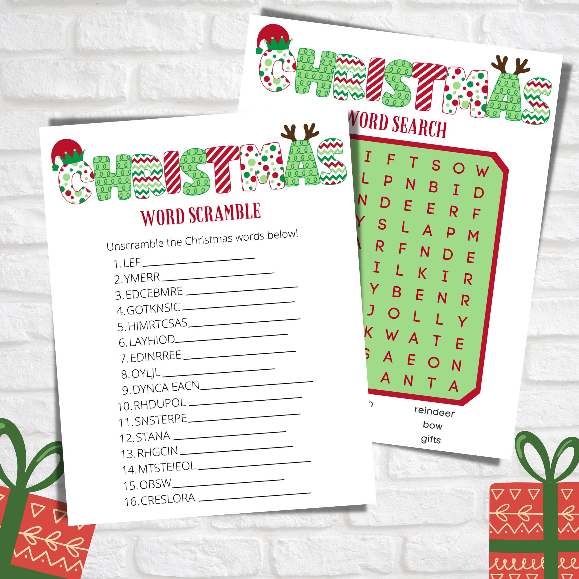 INSTANT DOWNLOAD Printable Christmas Game Bundle Word Scramble and Word ...