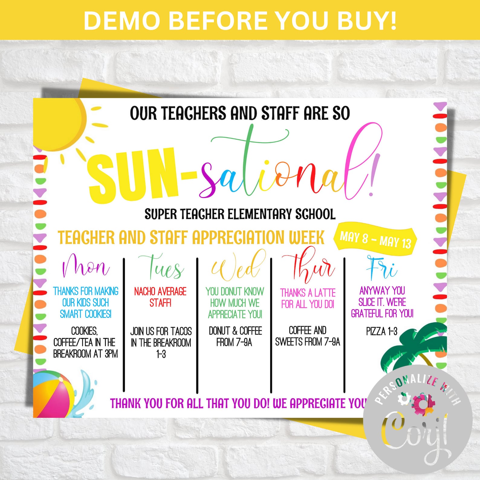 Sun-sational Teacher and Staff Appreciation Week, School Appreciation ...