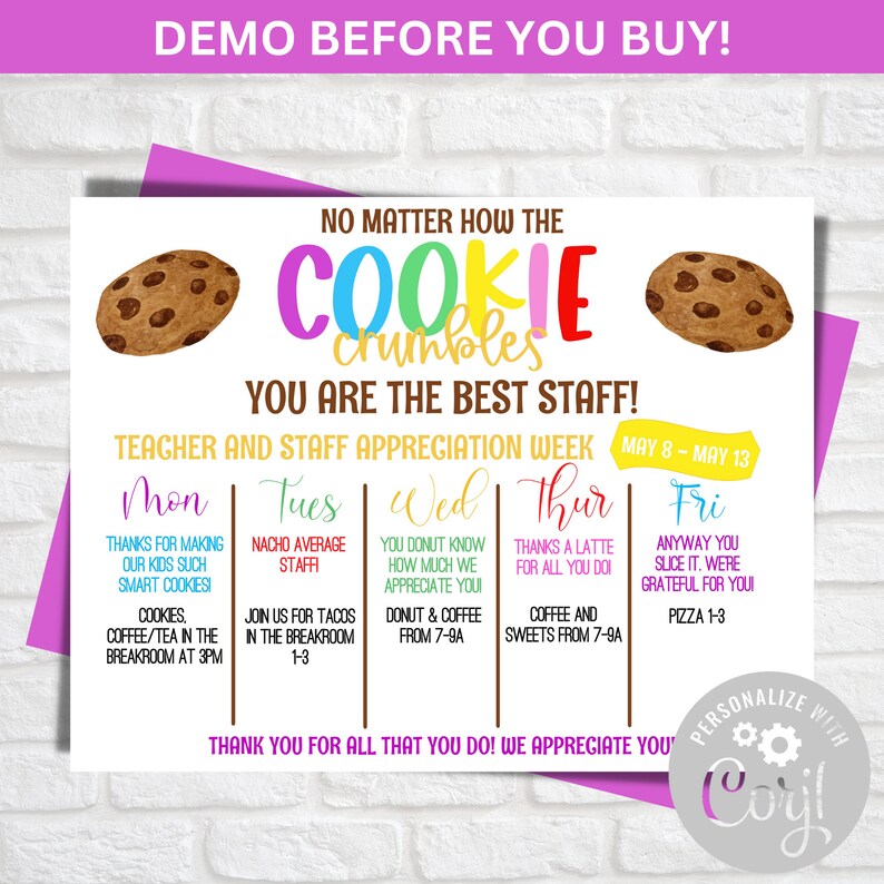 Cookie Employee Appreciation Sign, No Matter How the Cookie Crumbles ...