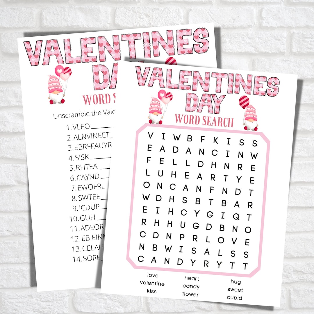 INSTANT DOWNLOAD Printable Valentine's Day Word Scramble and Word ...