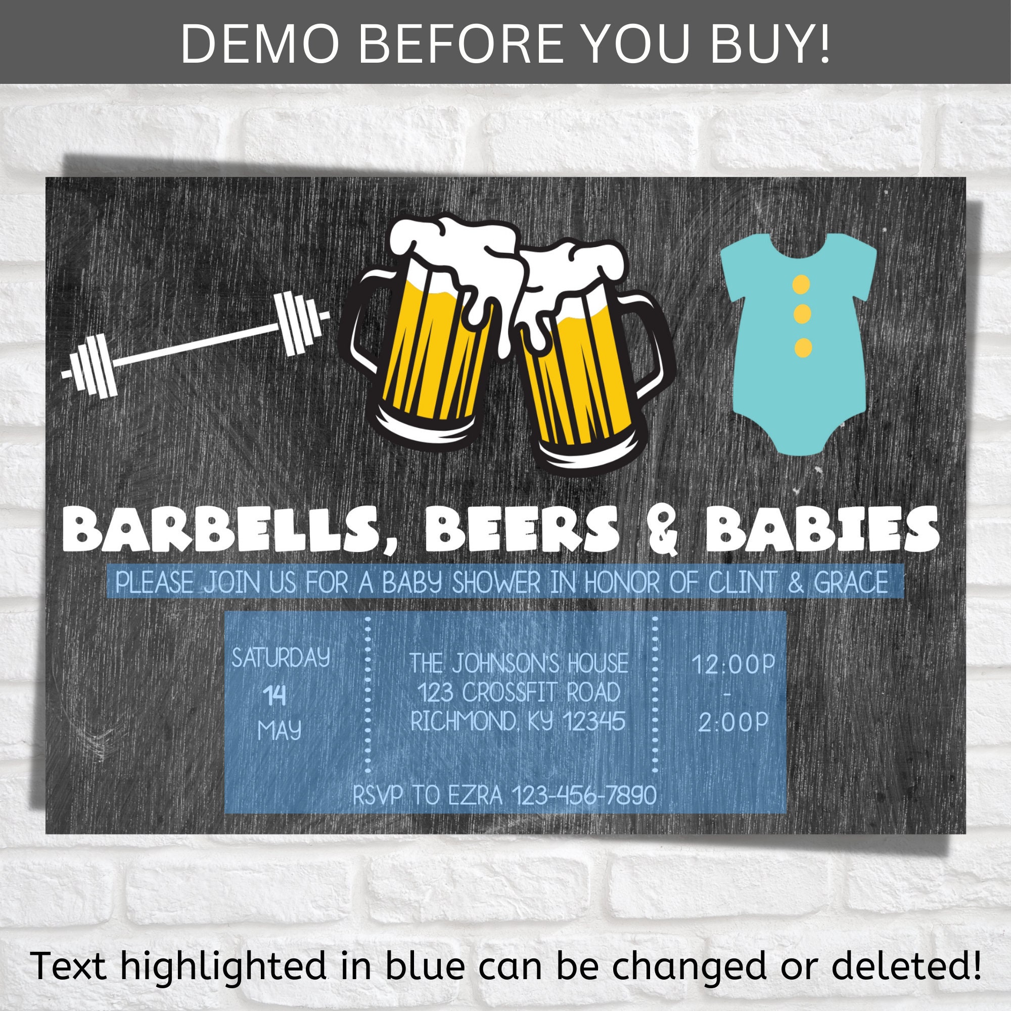 Barbells, Beers & Babies Baby Shower Invitation - Etsy
