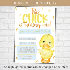 This Chick is One Invitation, Editable Chick Invitation, Digital Chick ...