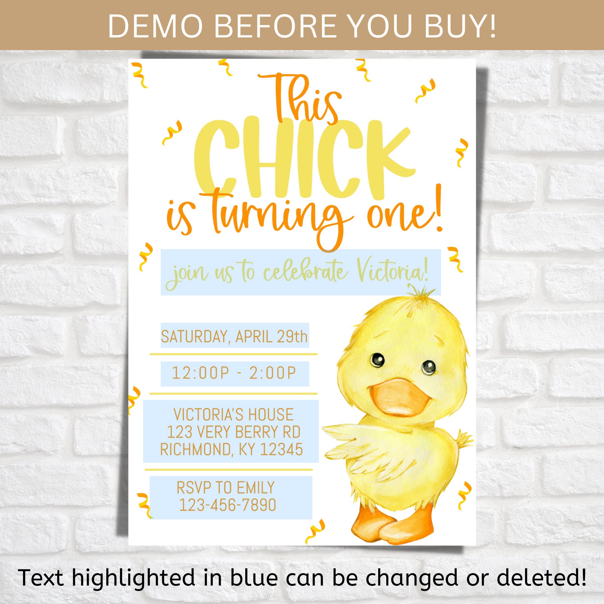This Chick is One Invitation, Editable Chick Invitation, Digital Chick ...
