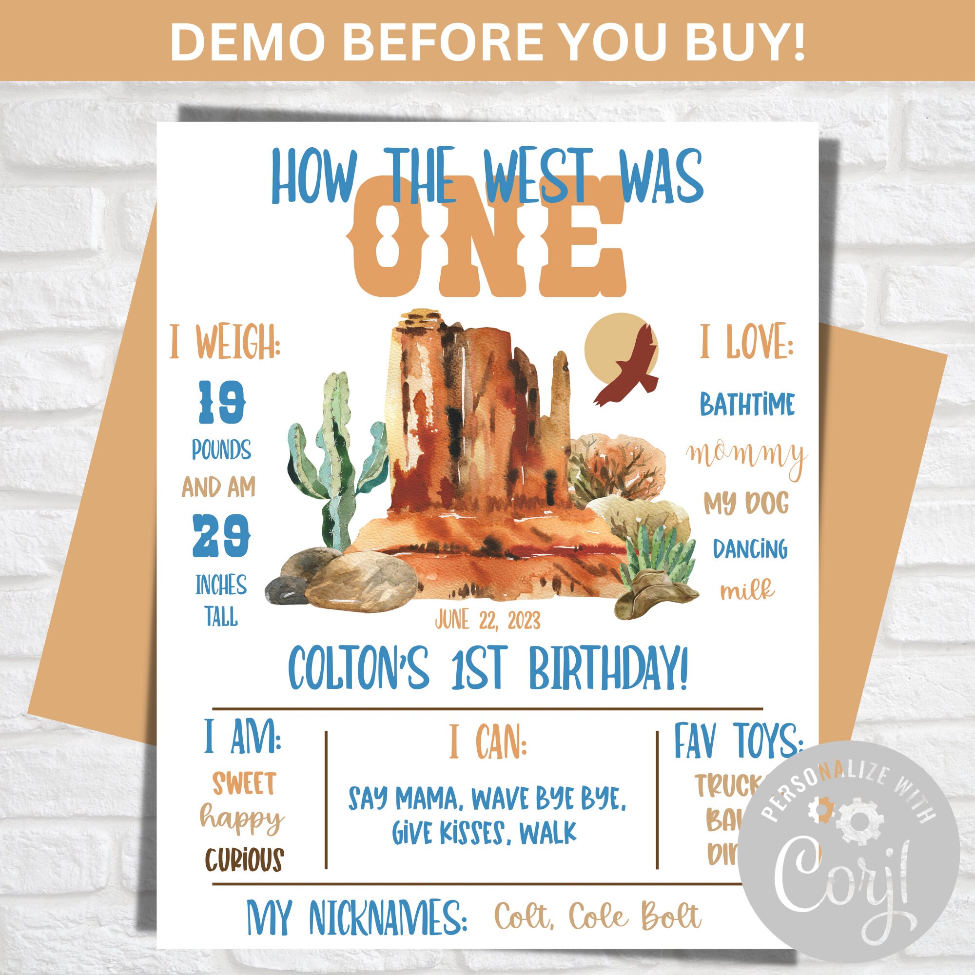 How the West Was One Poster, Country Western, Cowboy Birthday Party ...