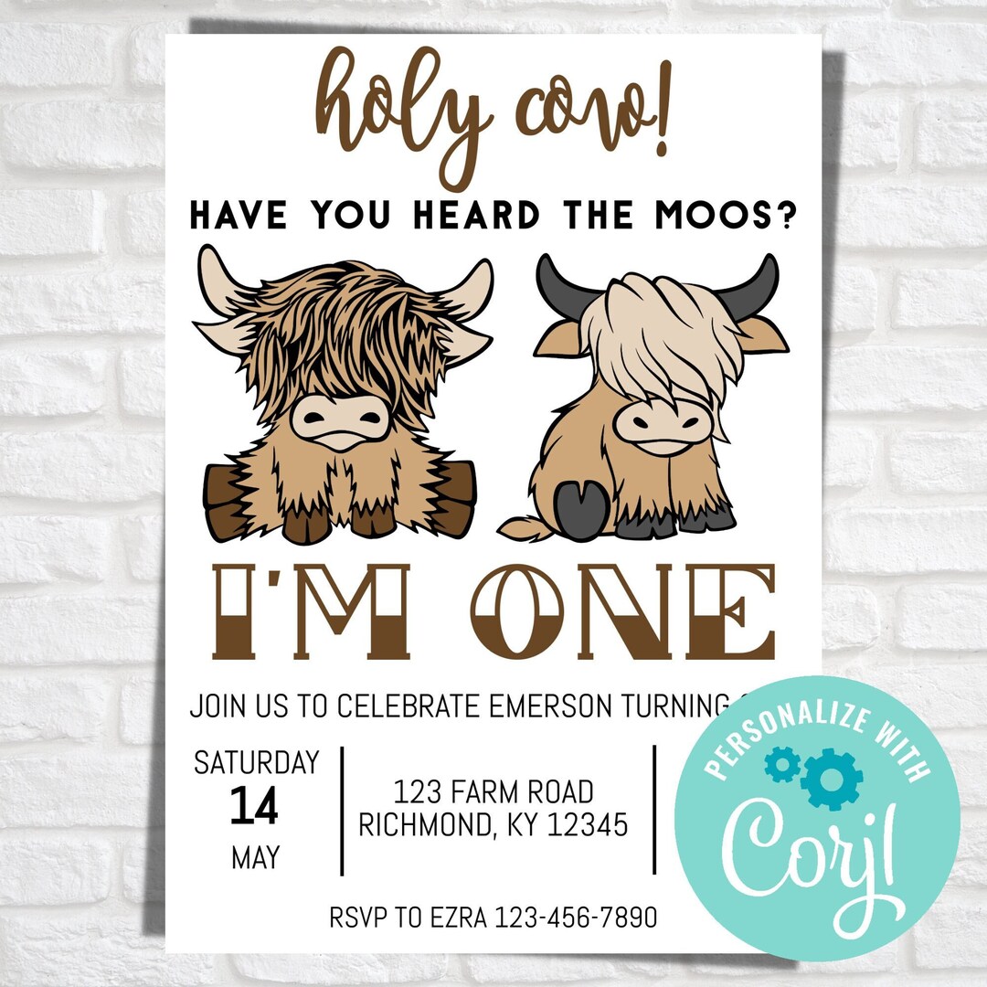 Holy Cow I'm One Holy Cow Birthday Invitation Highland - Etsy