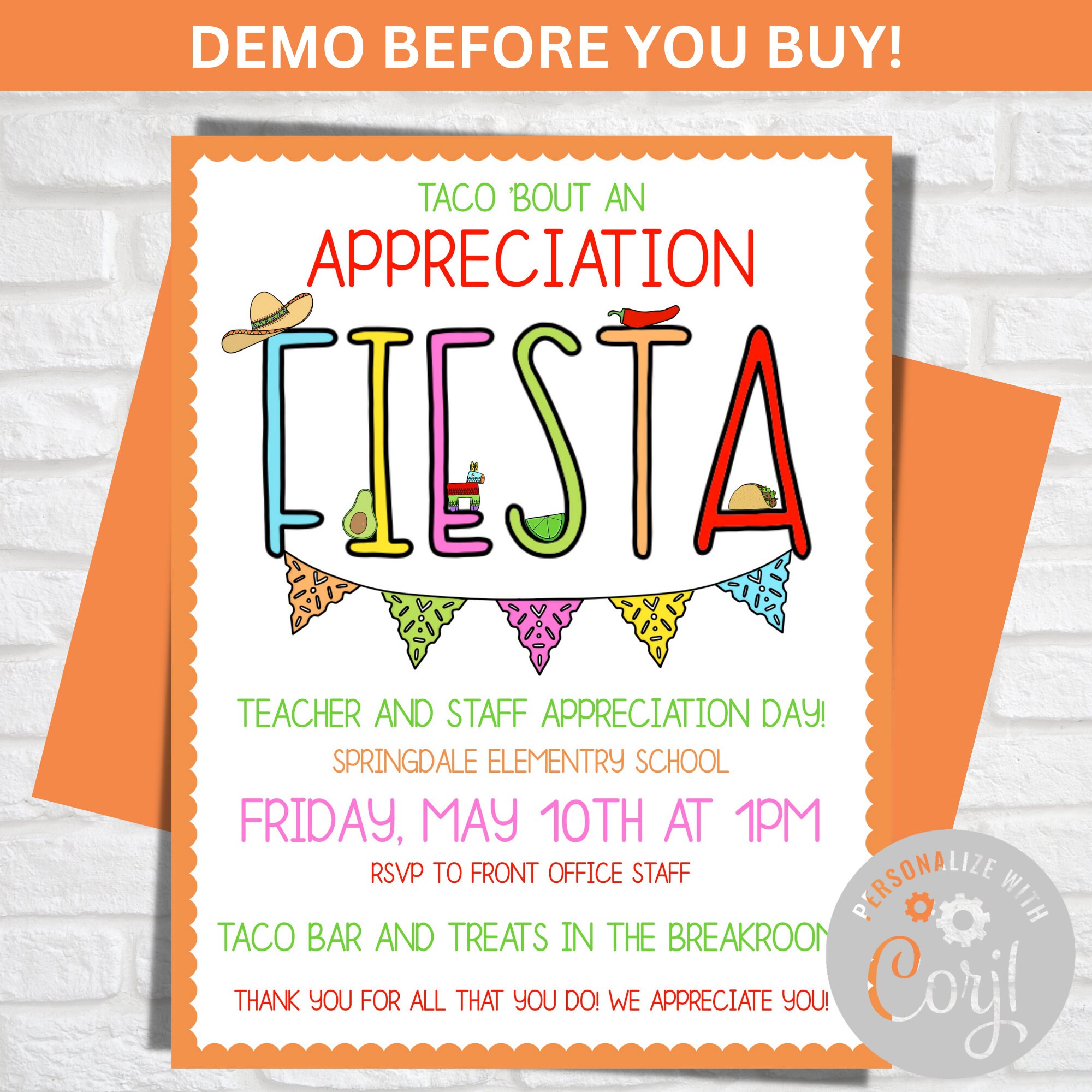 Teacher Appreciation Invitation, Let's Taco Bout' an Appreciation ...