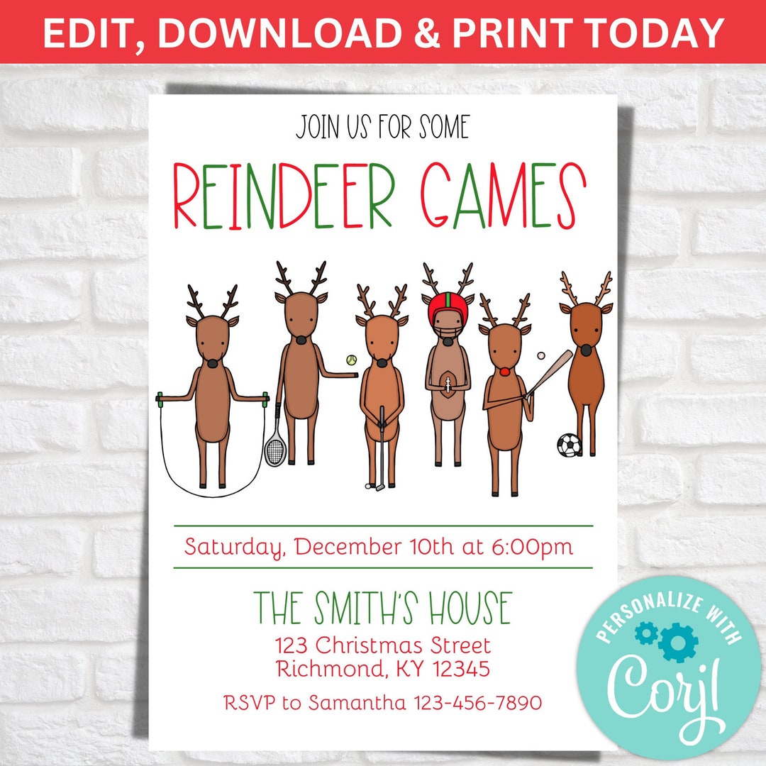 Reindeer Games Holiday Christmas Party Invitation, Reindeer Games ...