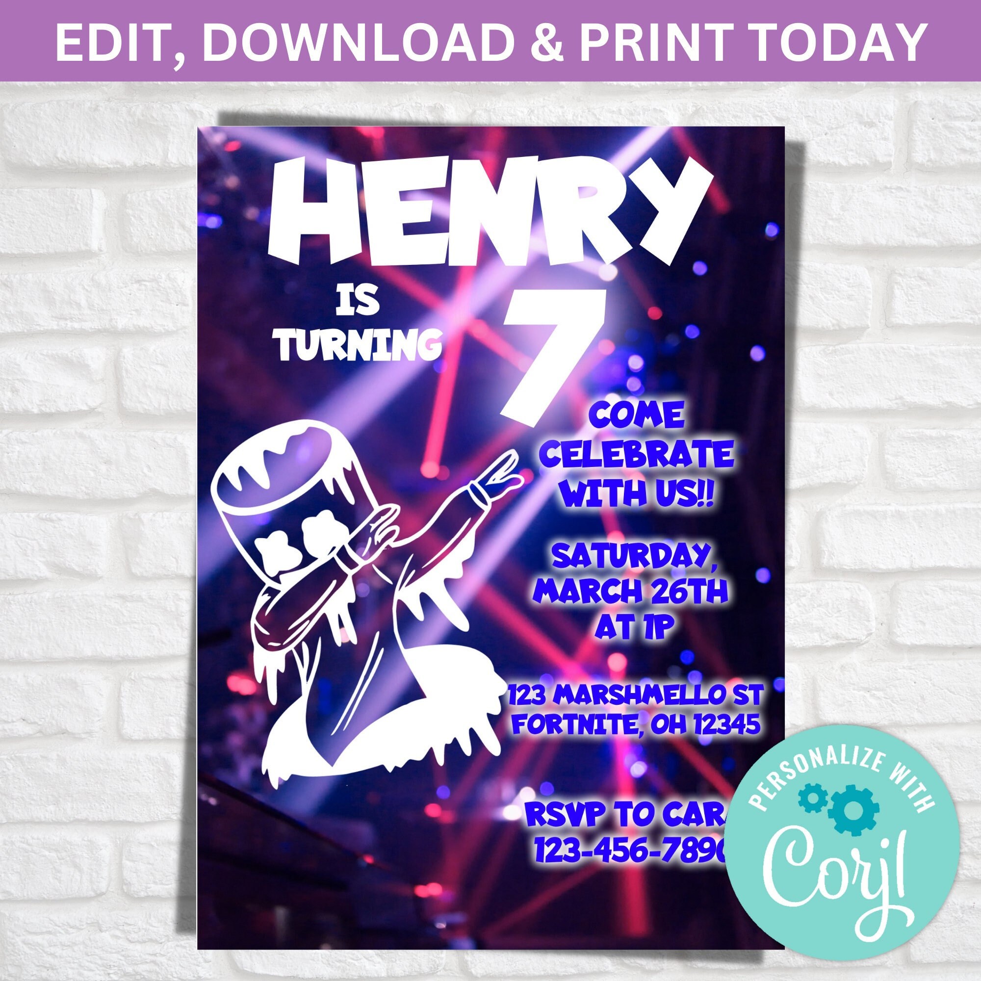 Marshmello Man Invitation, DJ Birthday, Marshmello Man Party - Etsy