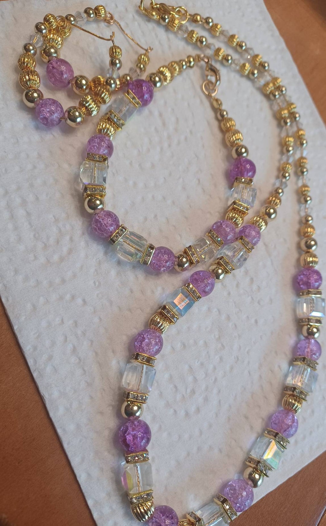 Purple, Clear &gold Kids Jewelry Set - Etsy