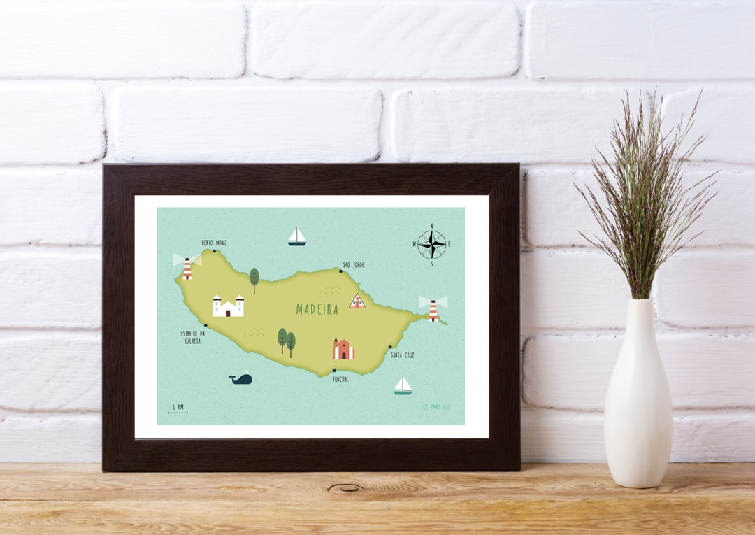 Illustrated Map of Madeira Art Print Poster Travel Map Digital Download ...