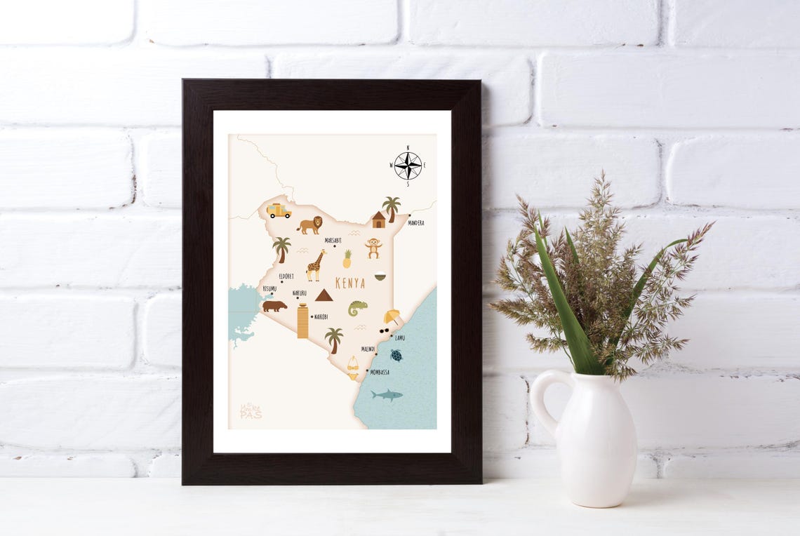 Illustrated Map of Kenya Art Print Poster Travel Map - Etsy