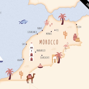 Illustrated Map of Morocco Art Print Poster Travel Map Digital Download ...