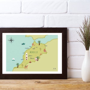 Illustrated map of Morocco art print poster travel map digital | Etsy