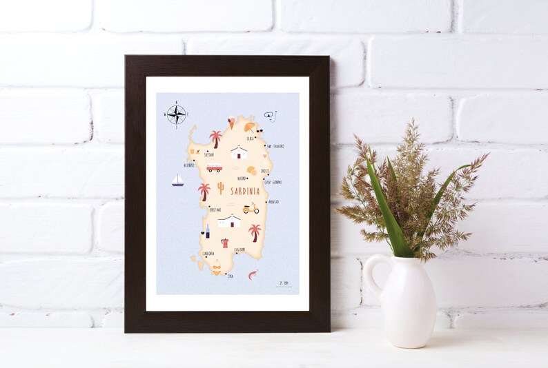 Illustrated Map of Sardinia Art Print Poster Travel Map - Etsy