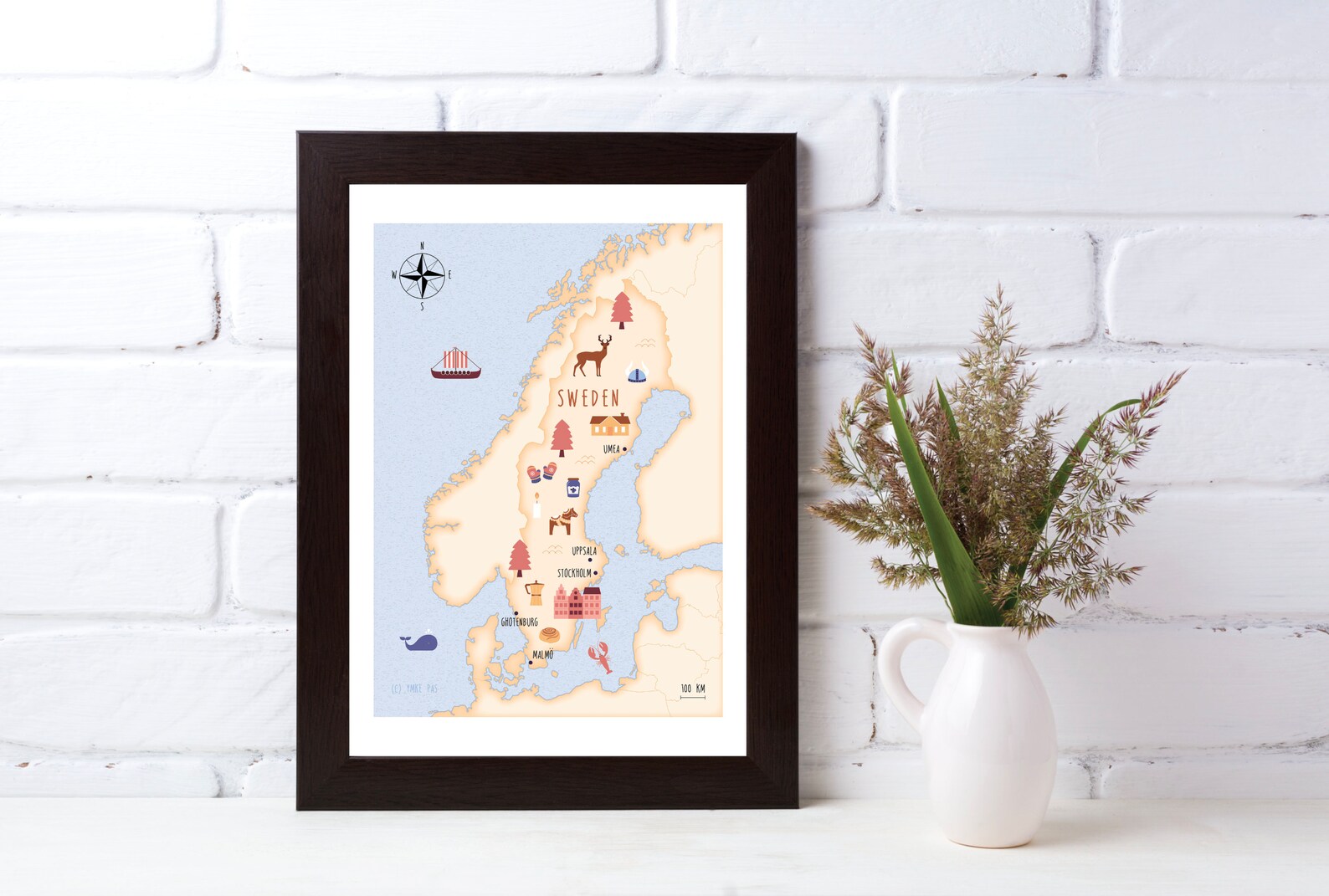 Illustrated Map of Sweden Art Print Poster Travel Map Digital Download ...