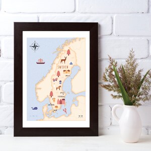 Illustrated Map of Sweden Art Print Poster Travel Map Digital Download ...