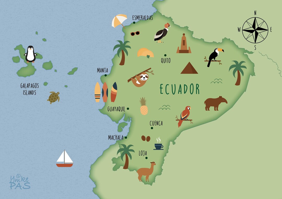 Illustrated Map of Ecuador Art Print Poster Travel Map - Etsy