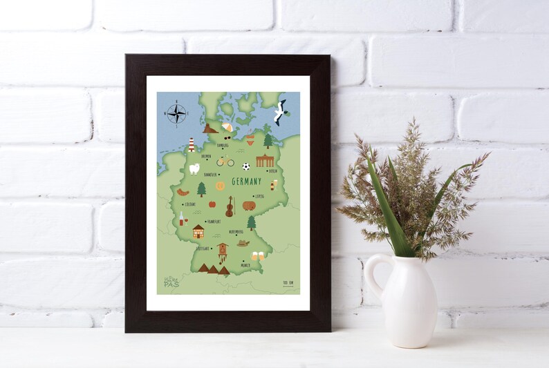 Illustrated Map of Germany Art Print Poster Travel Map Digital Download ...