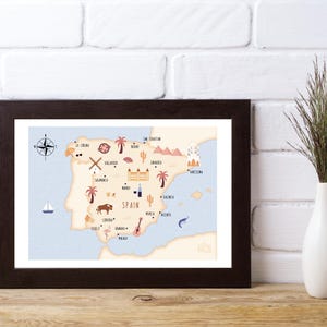Illustrated Map of Spain Art Print Poster Travel Map Digital Download ...