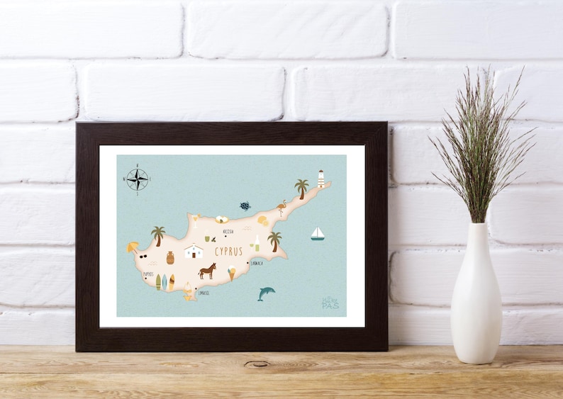 Illustrated Map of Cyprus Art Print Poster Travel Map Digital Download ...