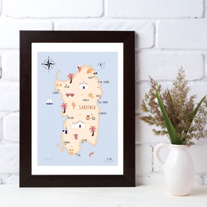 Illustrated Map of Sardinia Art Print Poster Travel Map Digital ...