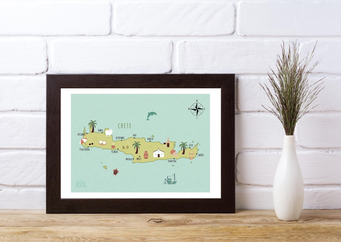 Illustrated Map of Crete Art Print Poster Travel Map - Etsy