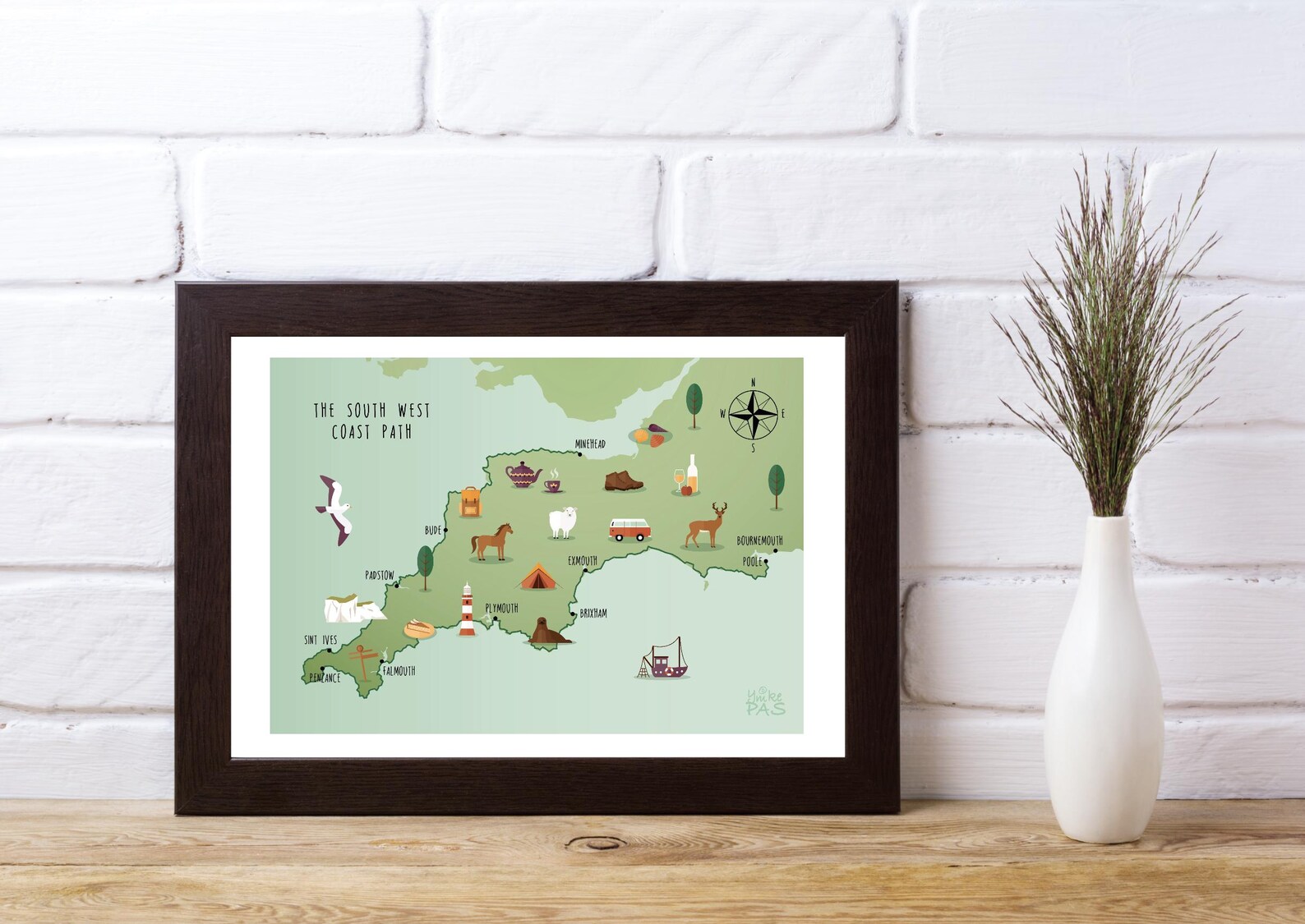 Illustrated Map of South West Coast Path Art Print Walking Route Poster ...
