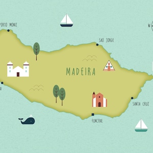 Illustrated Map of Madeira Art Print Poster Travel Map Digital Download ...