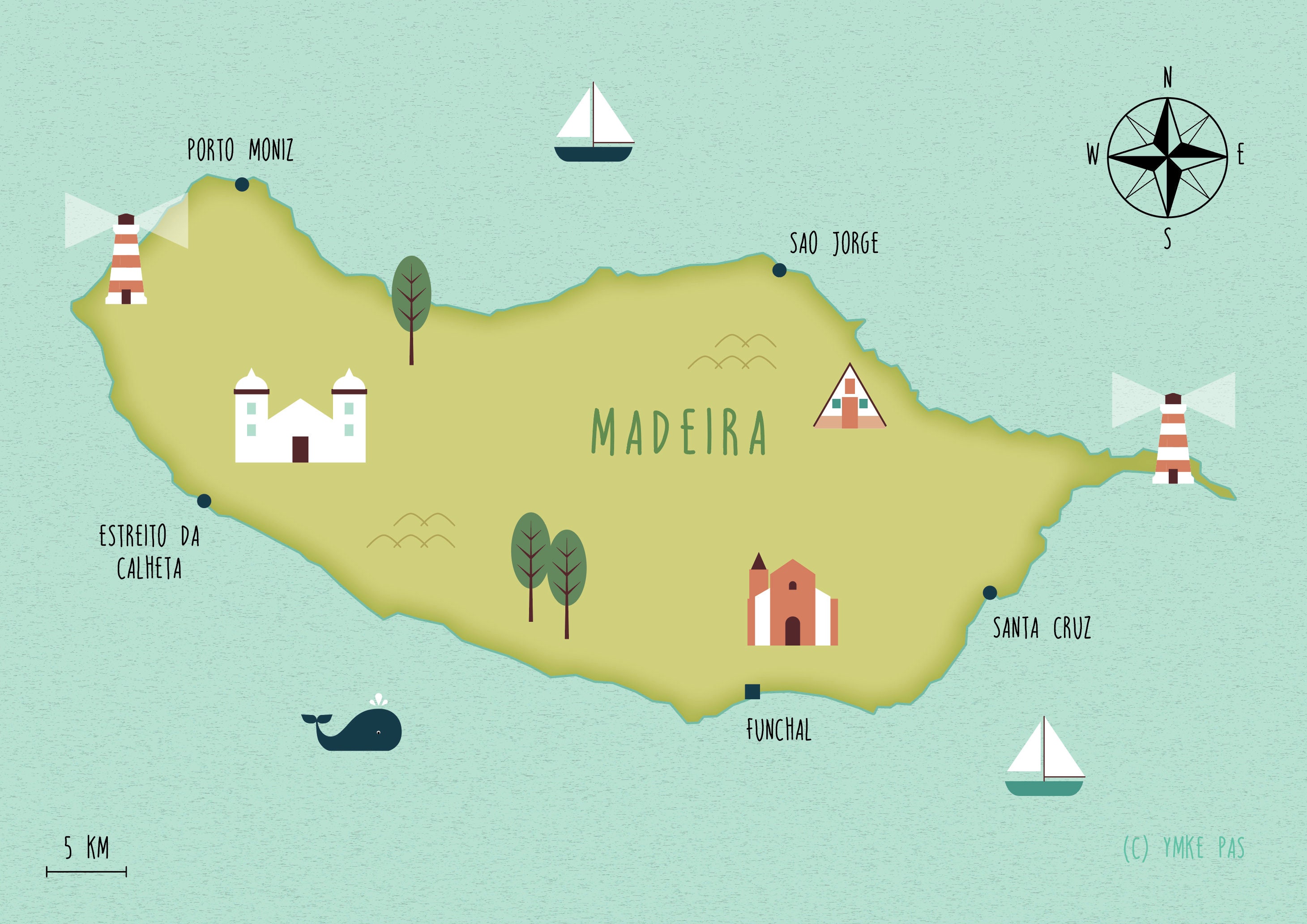 Illustrated Map of Madeira Art Print Poster Travel Map Digital Download ...