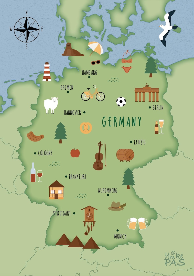Illustrated Map of Germany Art Print Poster Travel Map - Etsy