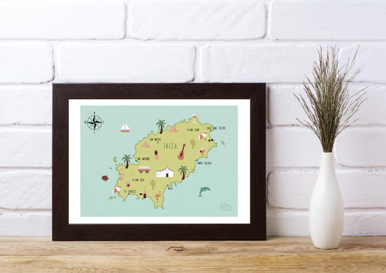 Illustrated Map of Ibiza Art Print Poster Travel Map - Etsy