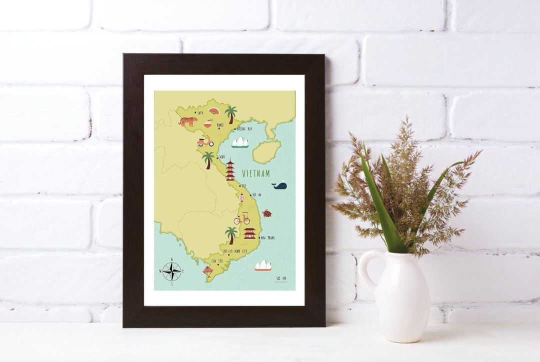 Illustrated Map of Vietnam Art Print Poster Travel Map Digital - Etsy