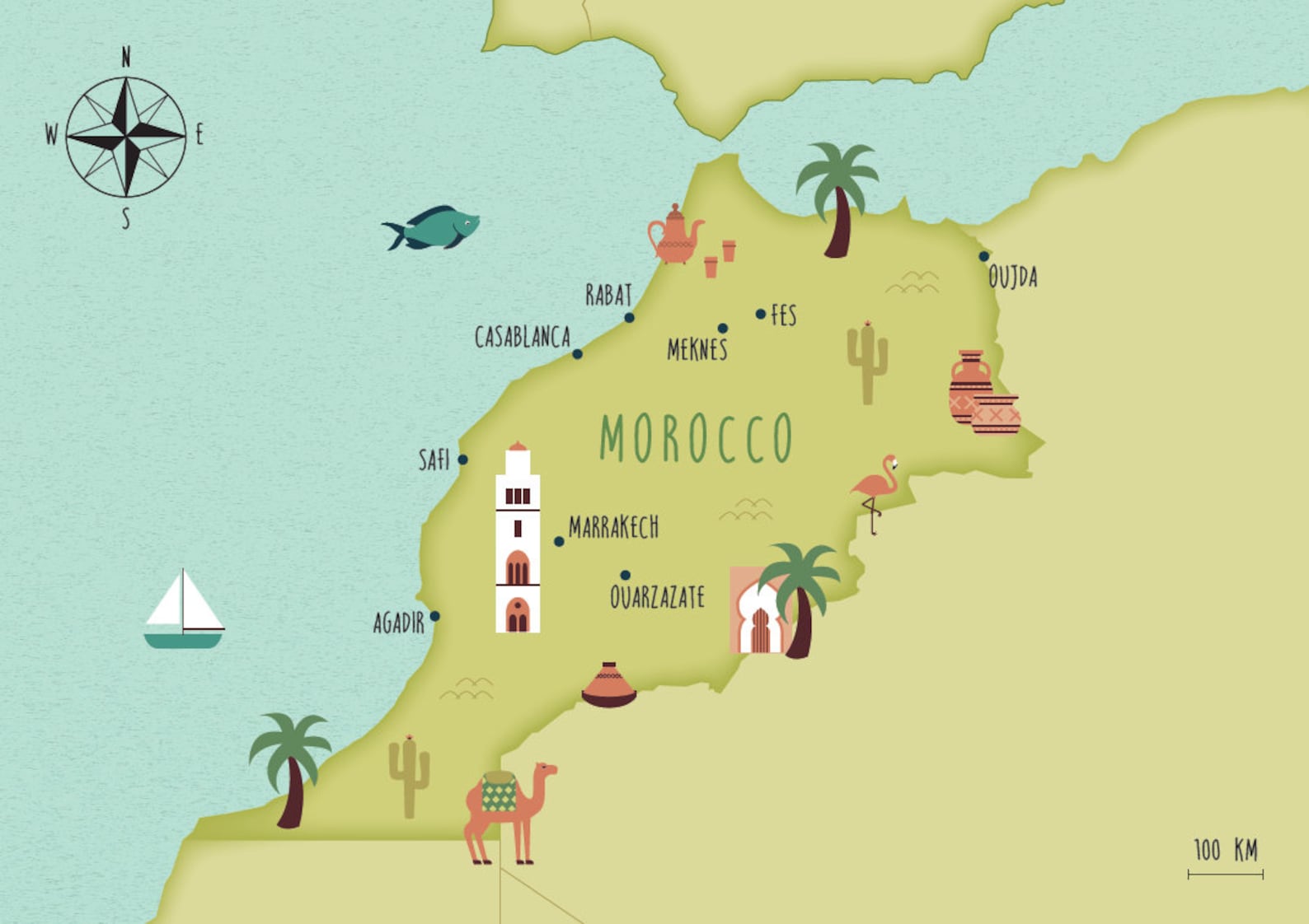 Mappa illustrata del marocco art print poster mappa di viaggio | Etsy