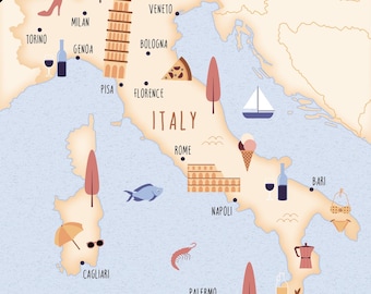 Illustrated Map of Italy, Italian Cheeses, Food, Art Print, Poster ...