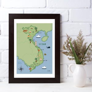 Illustrated Map of Vietnam Art Print Poster Travel Map Digital Download ...