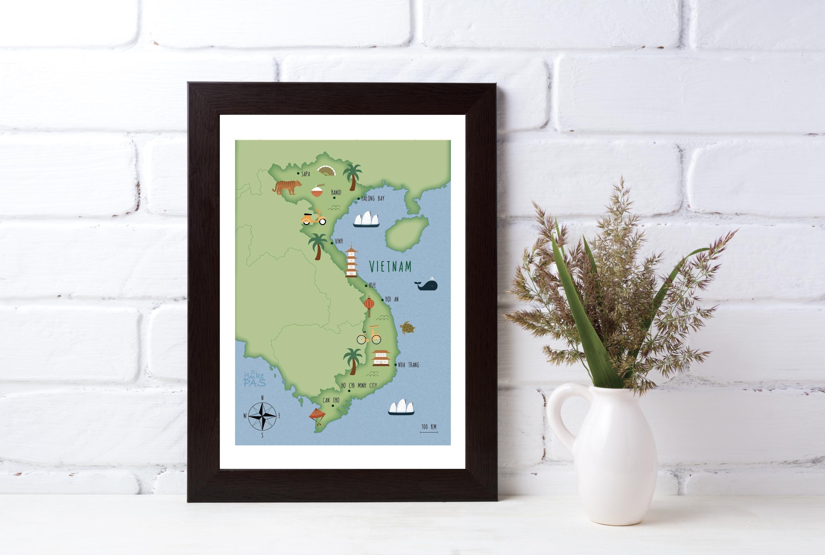 Illustrated Map of Vietnam Art Print Poster Travel Map Digital Download ...