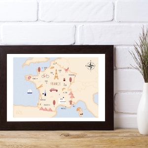 Illustrated Map of France Art Print Poster Travel Map Digital Download ...
