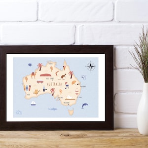 Illustrated Map of Australia Art Print Poster Travel Map Digital ...