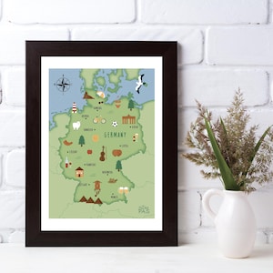 Illustrated Map of Germany Art Print Poster Travel Map Digital Download ...