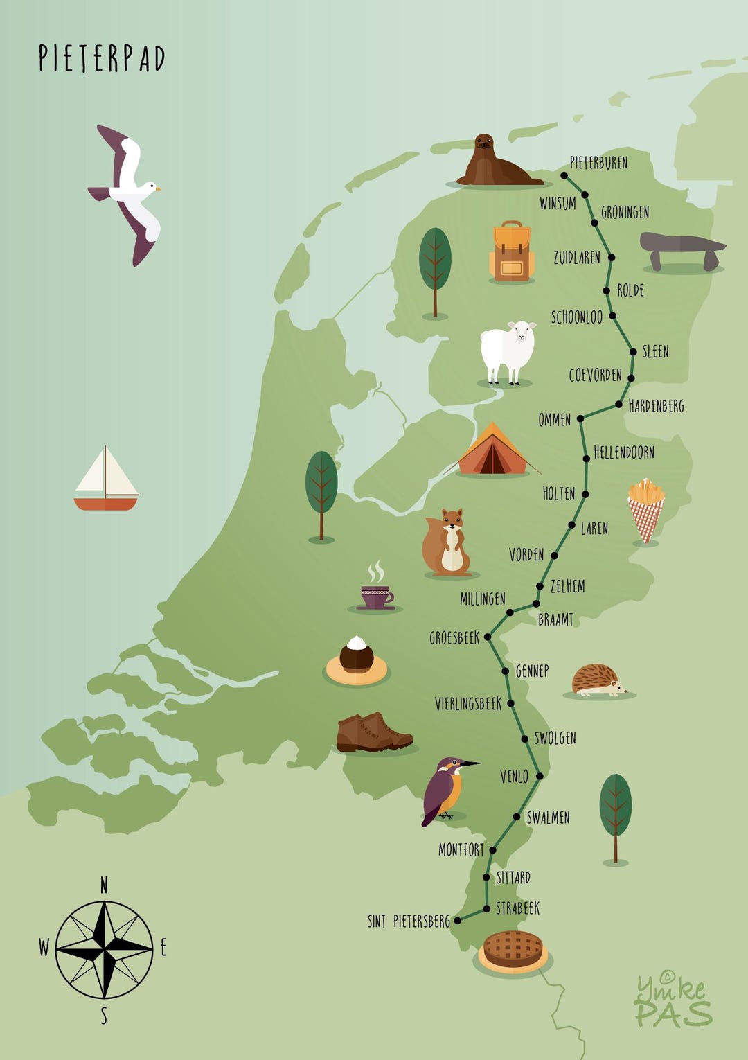 Pieterpad, Dutch Walking Route, Netherlands, Pack of 5 Postcards A6 ...