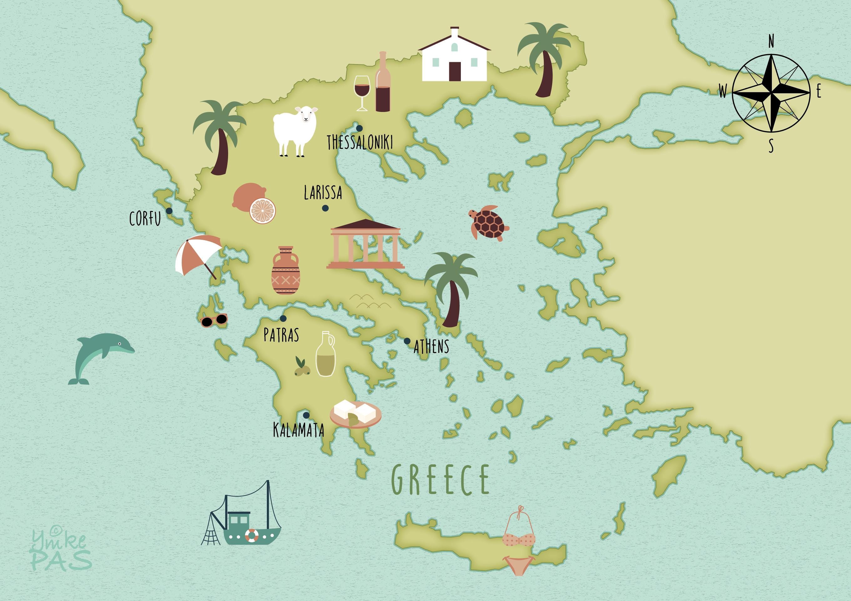 Illustrated Map of Greece Art Print Poster Travel Map - Etsy