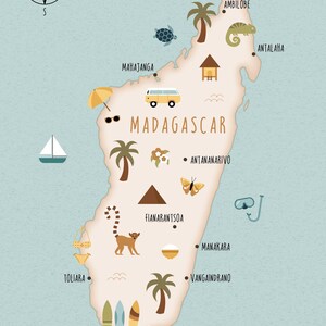 Illustrated Map of Madagascar Art Print Poster Travel Map Digital ...